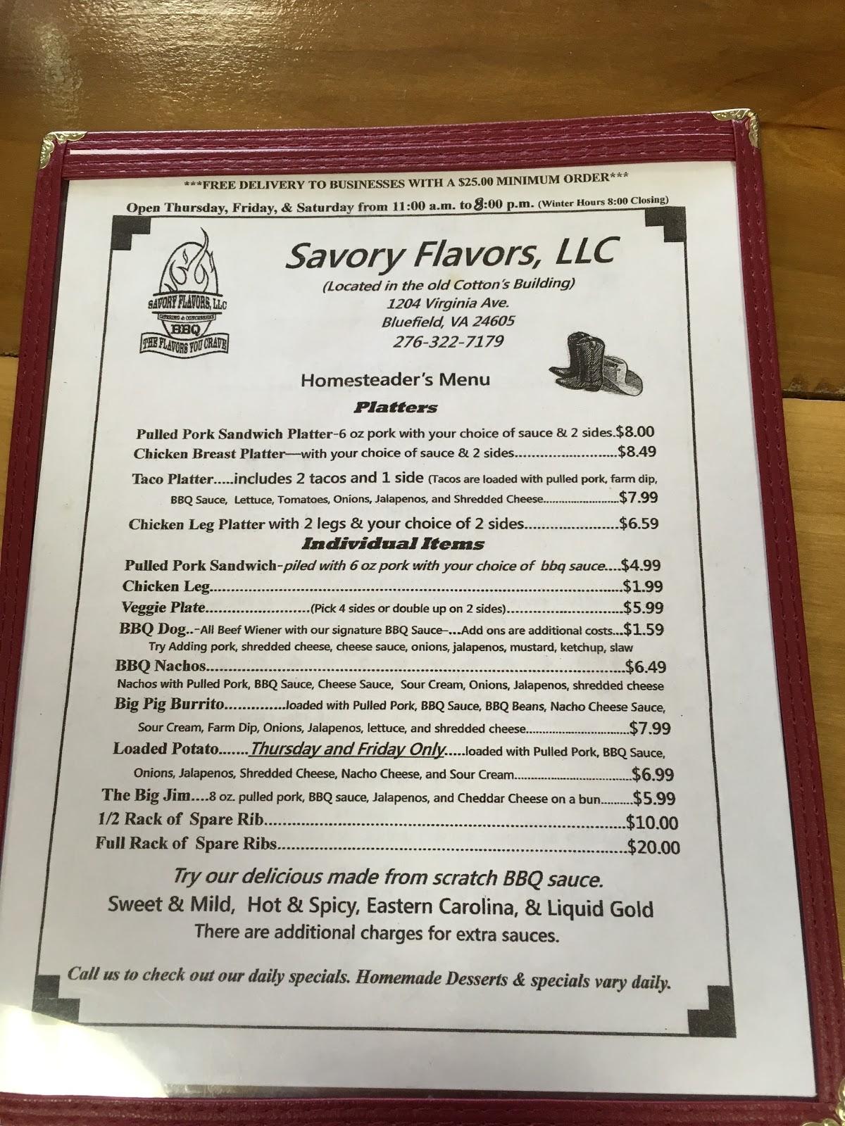 Menu at Savory Flavors BBQ, Bluefield