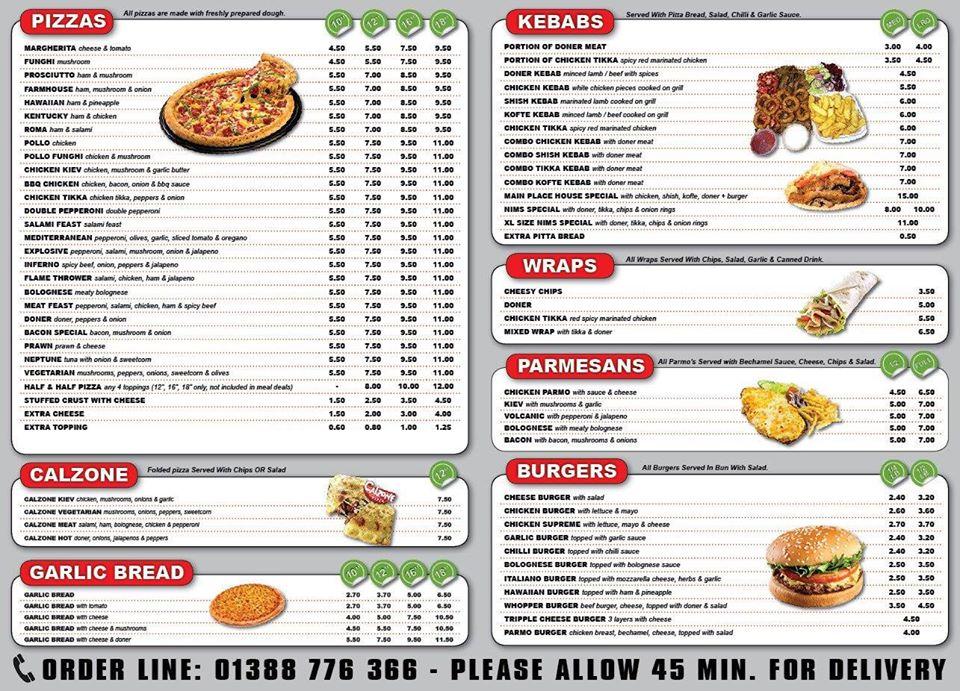 Menu at The Main Place - Pizza & Kebab pizzeria, Shildon