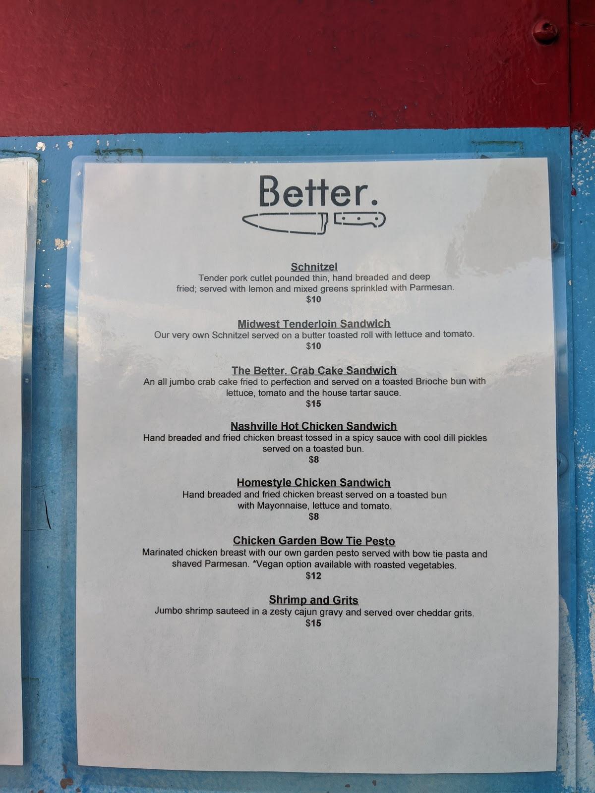 Menu at Better. restaurant, Chincoteague Island