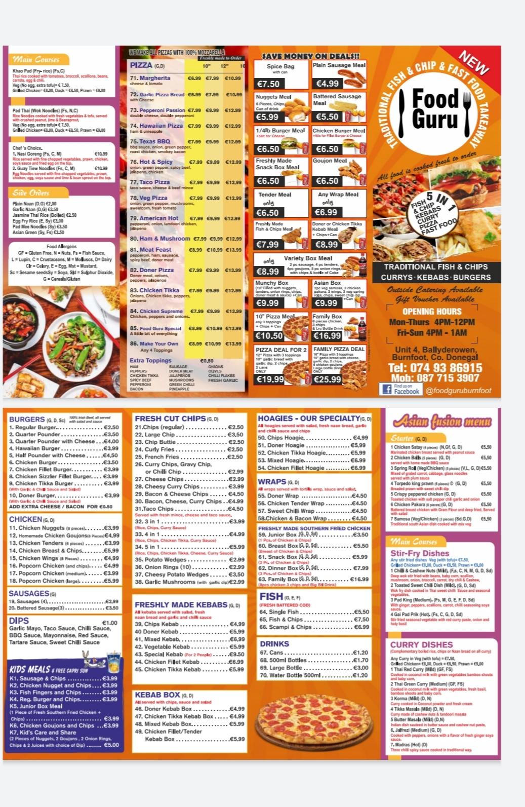 Menu at Food Guru fast food Takeway, Burnfoot