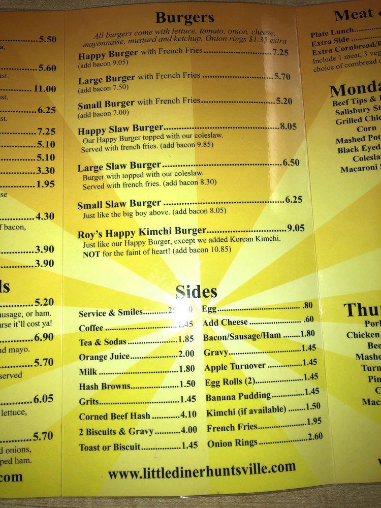 Menu at Little Diner restaurant, Huntsville, Jordan Ln NW # A