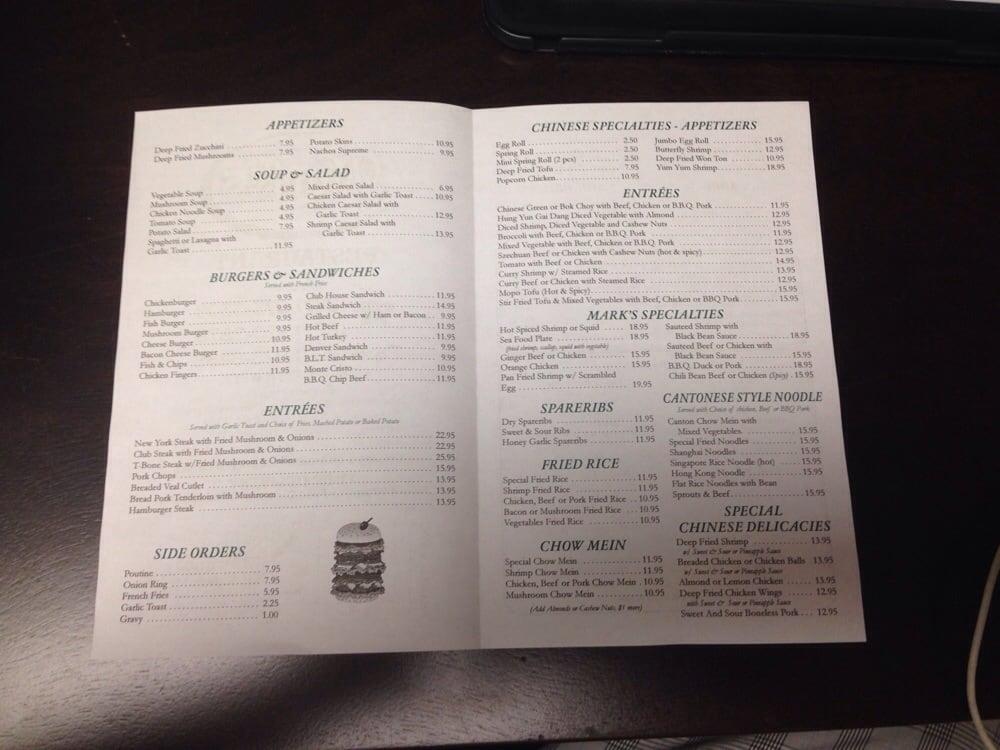 Menu at Mark's Family Restaurant, Yellowknife
