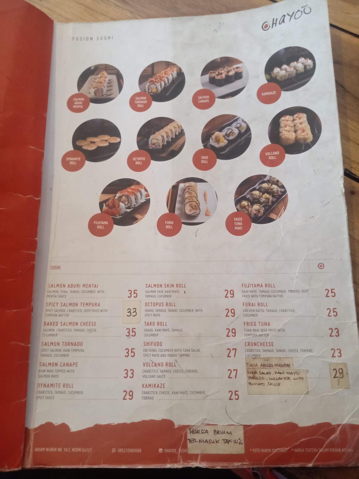 Menu at Ohayoo Fusion Sushi restaurant, Kediri