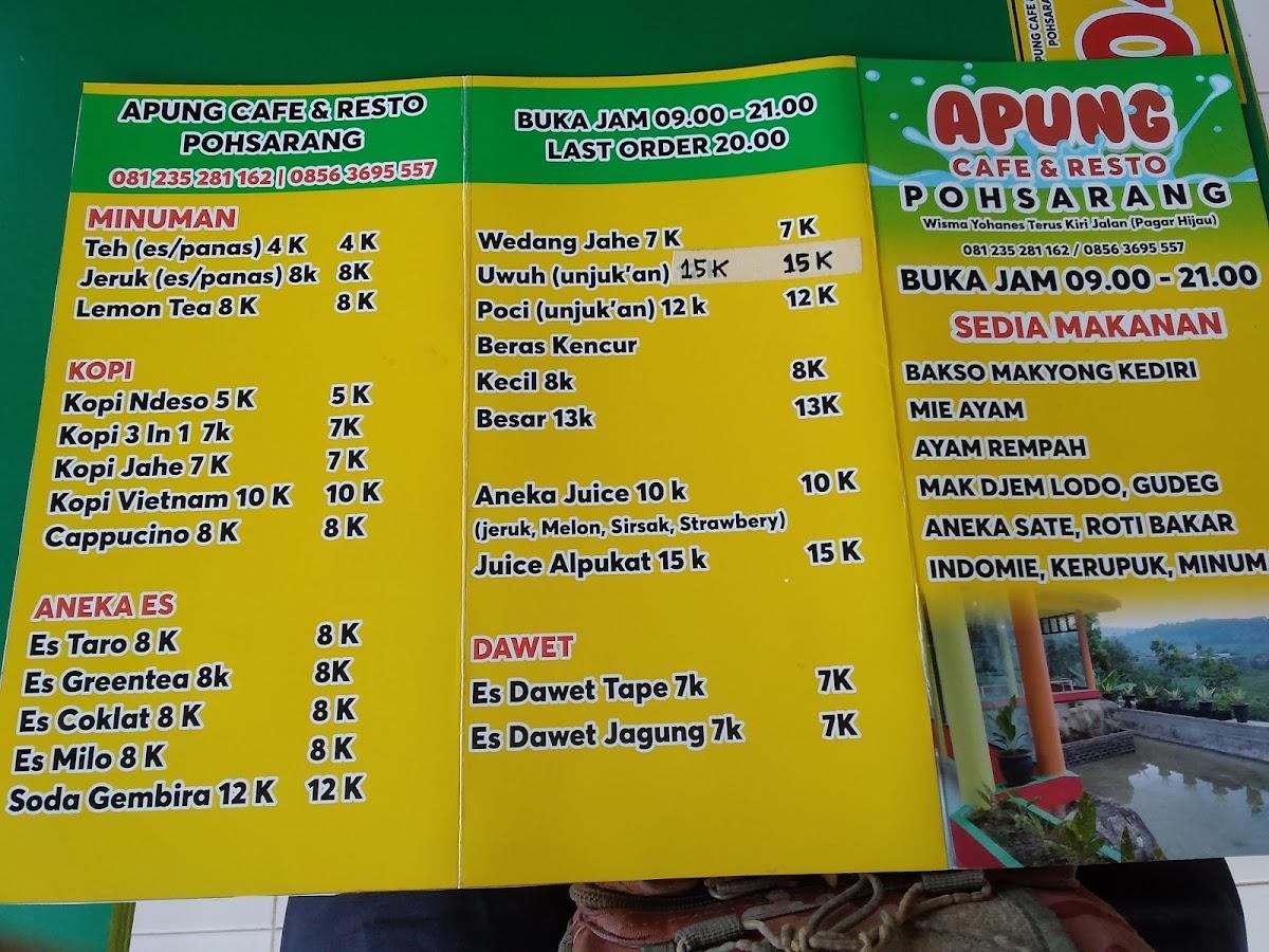 Menu at Resto Apung restaurant, Puhsarang