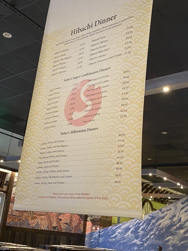 Menu at Saito steakhouse, Pompano Beach
