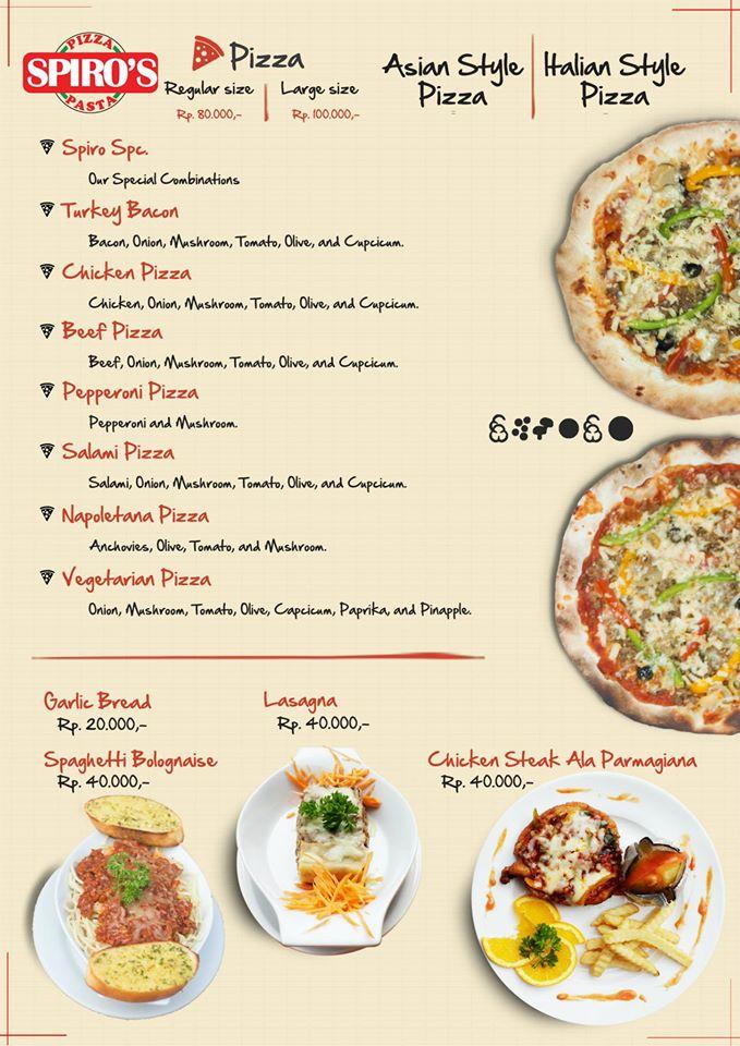Menu at Spiro's Pizza pizzeria, Batam, Komp. ruko hup seng blok D 3-4