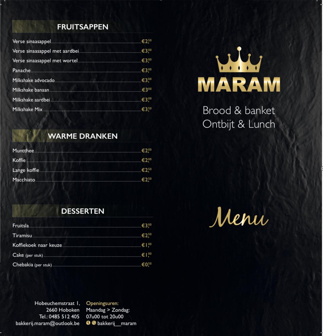 Speisekarte von Bakkerij MARAM, Antwerpen