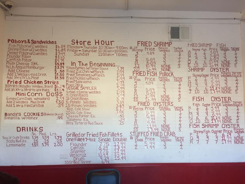 Menu at Banda's restaurant, Corpus Christi, S Port Ave