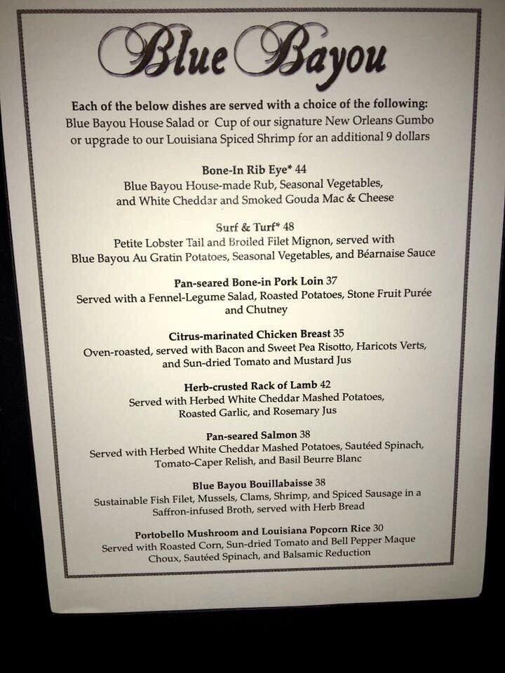 Menu at Blue Bayou Restaurant, Anaheim, S Harbor Blvd