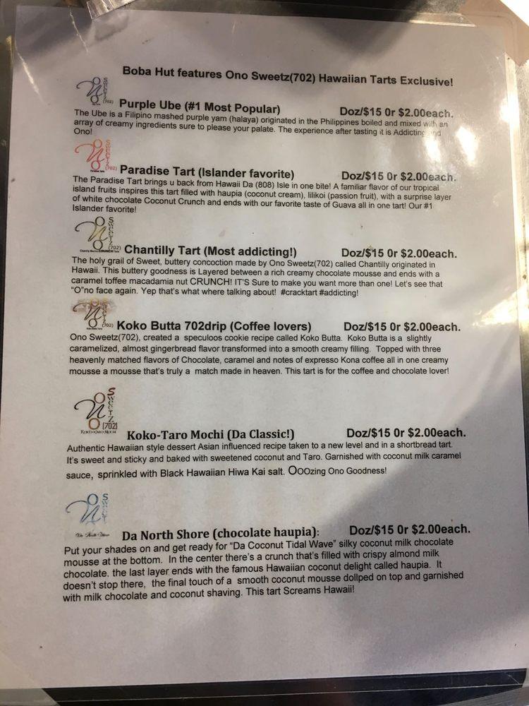 Menu at Boba Hut restaurant, Las Vegas, S Rainbow Blvd
