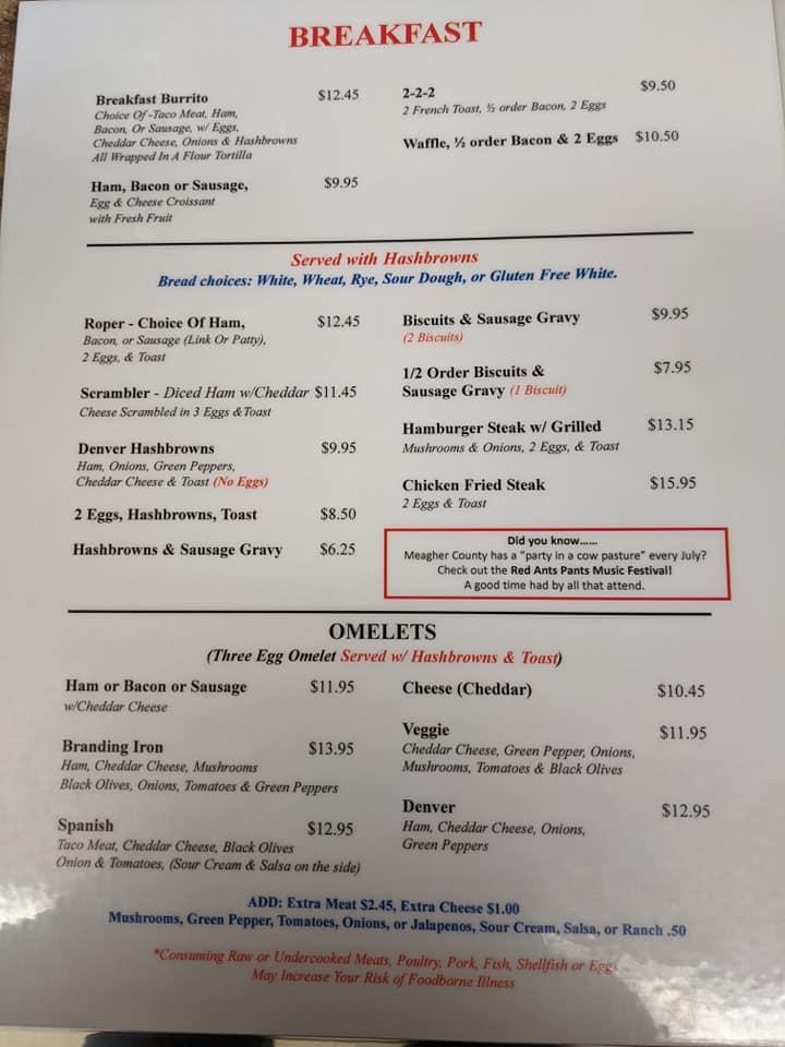 Menu at Branding Iron Cafe, White Sulphur Springs