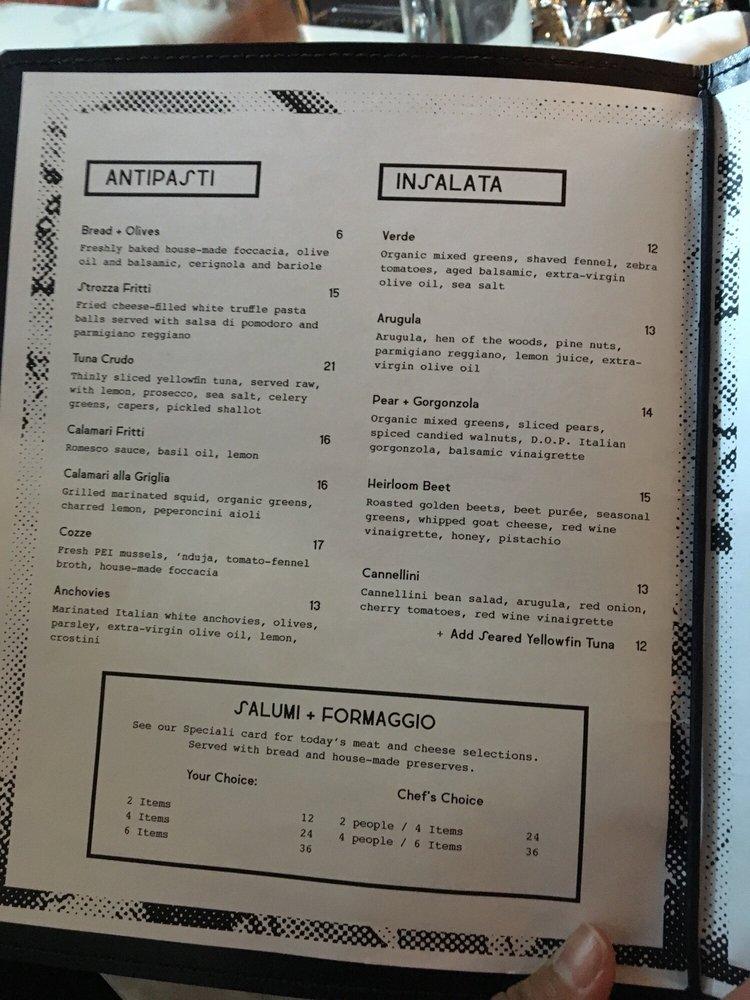 Menu at CIMA Enoteca restaurant, Hamilton
