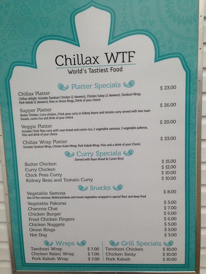 Menu at Chillax Food restaurant, Thompson