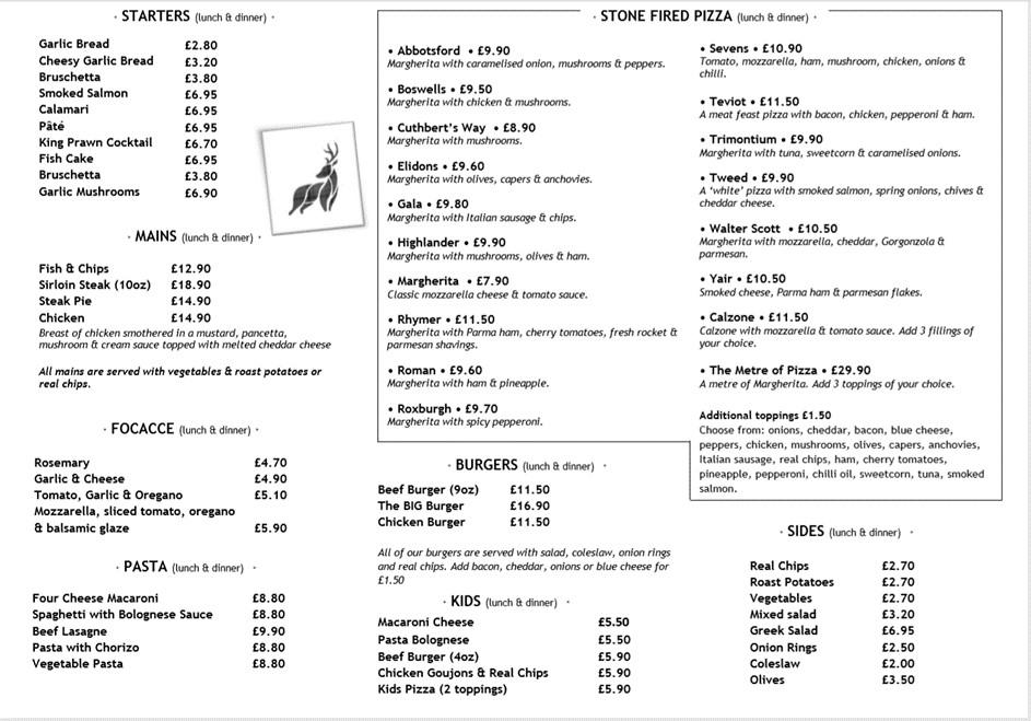 Menu at Hunters Stables Bar & Bistro, Saint Boswells