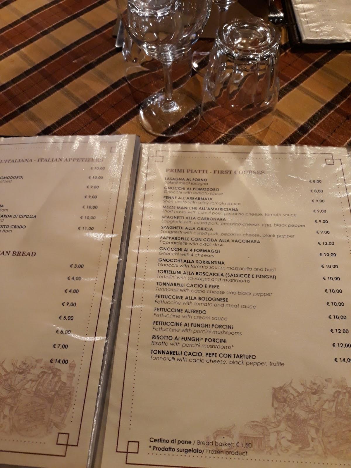 Menu at Il Barroccio Roma, Rome