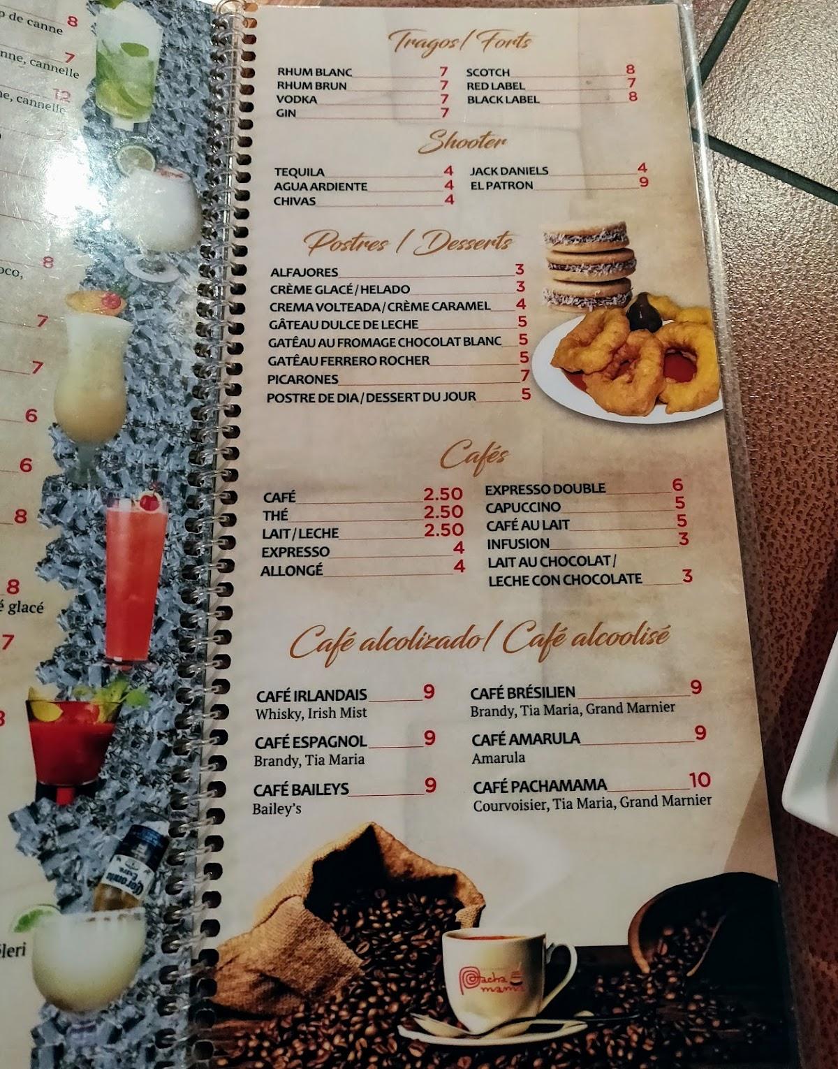 Menu at Restaurant Pachamama, Montréal, Rue St-Hubert