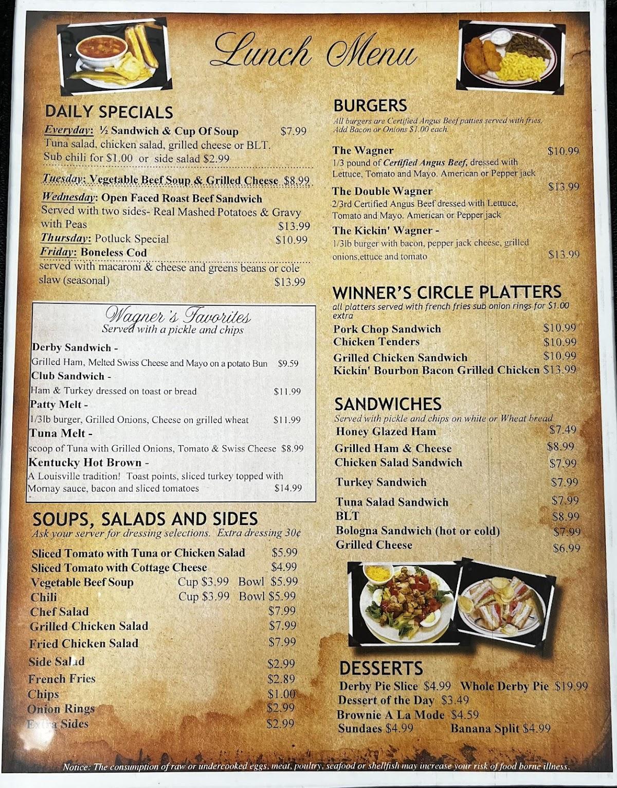 Menu at Wagner's Pharmacy restaurant, Louisville