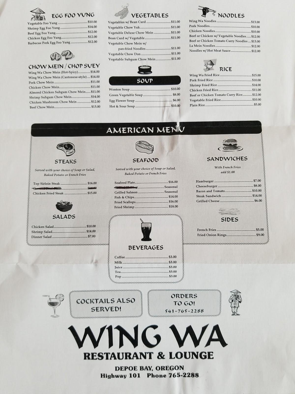 Menu at Wing Wa Taphouse pub & bar, Depoe Bay