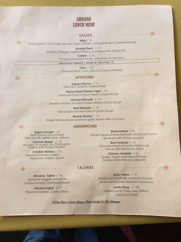 Menu at Argana Restaurant & Bar, Port Chester