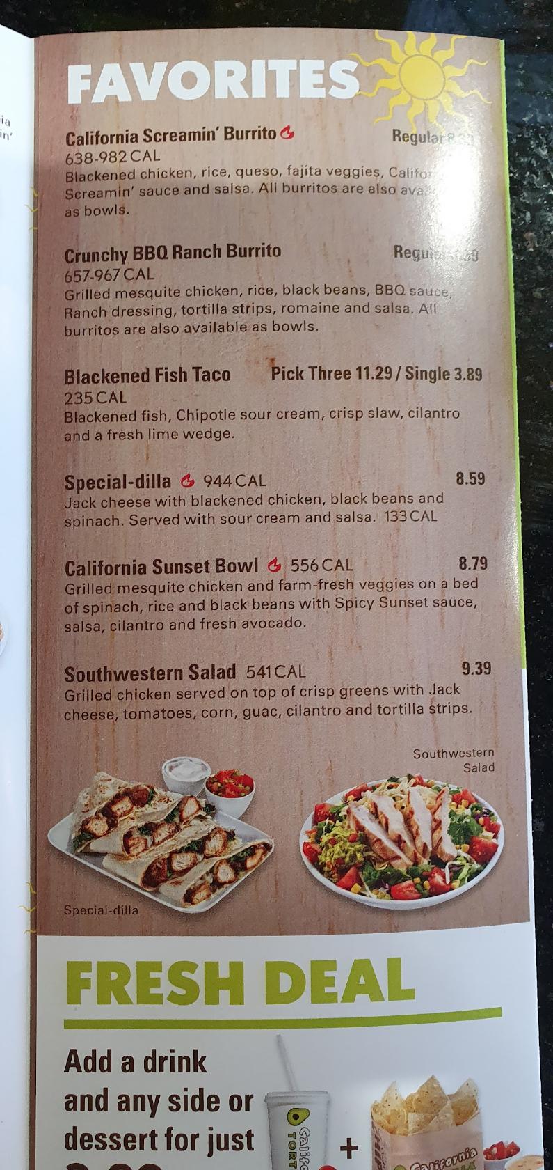 Menu at California Tortilla restaurant, Frederick, Kingfisher Dr #15