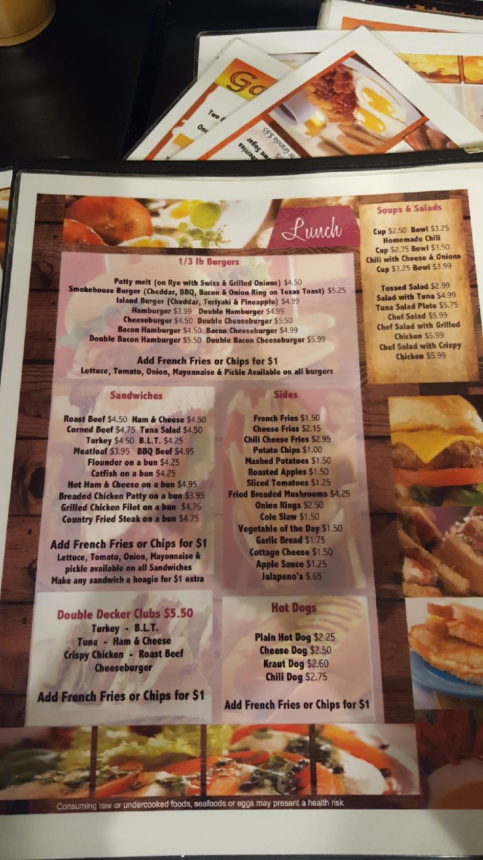 Menu at Covered Bridge restaurant, Dunedin