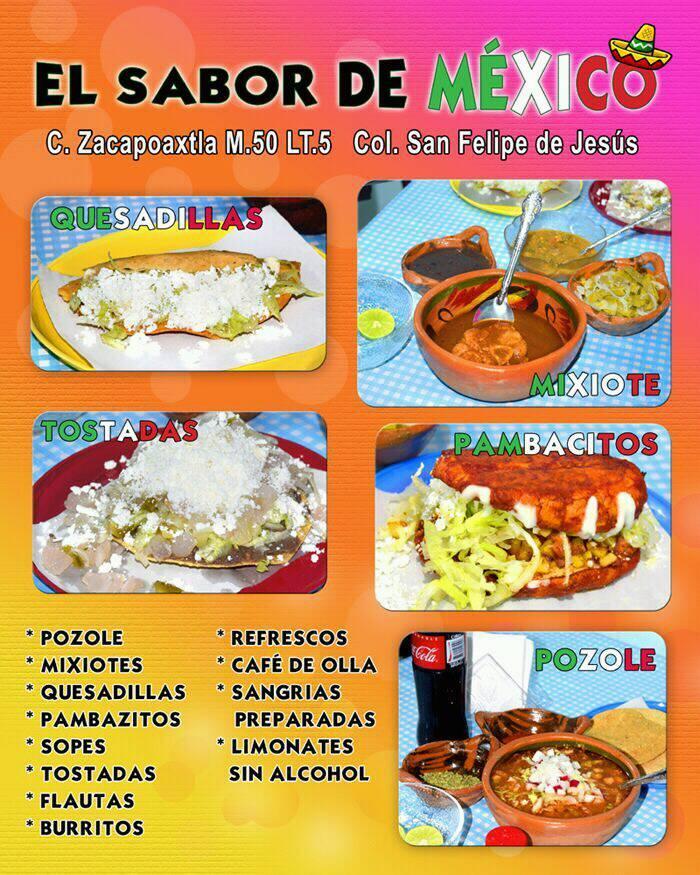 Menu at El Sabor De Mexico restaurant, Mexico City, Zacapoaxtla