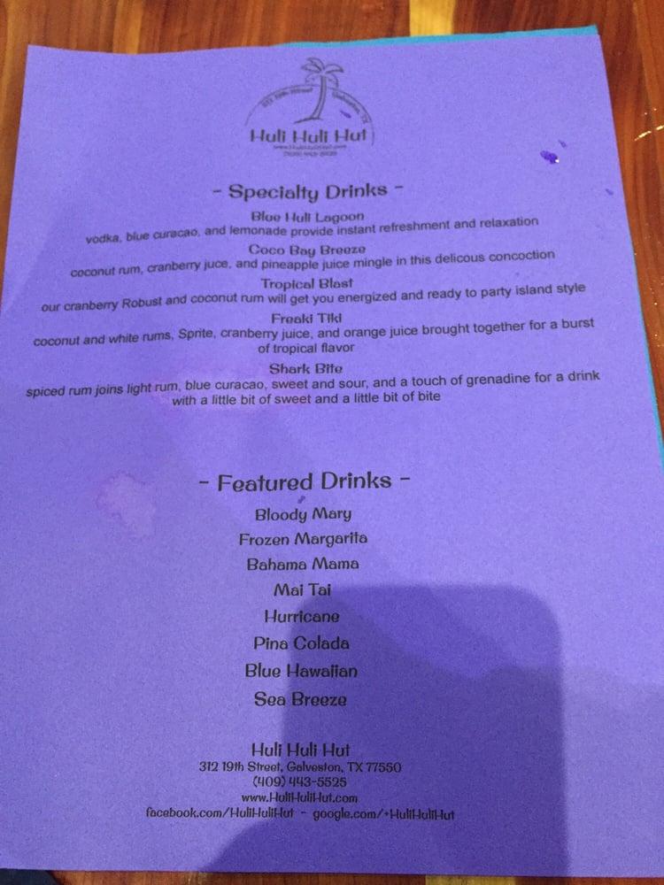Menu at Huli Huli Hut restaurant, Galveston