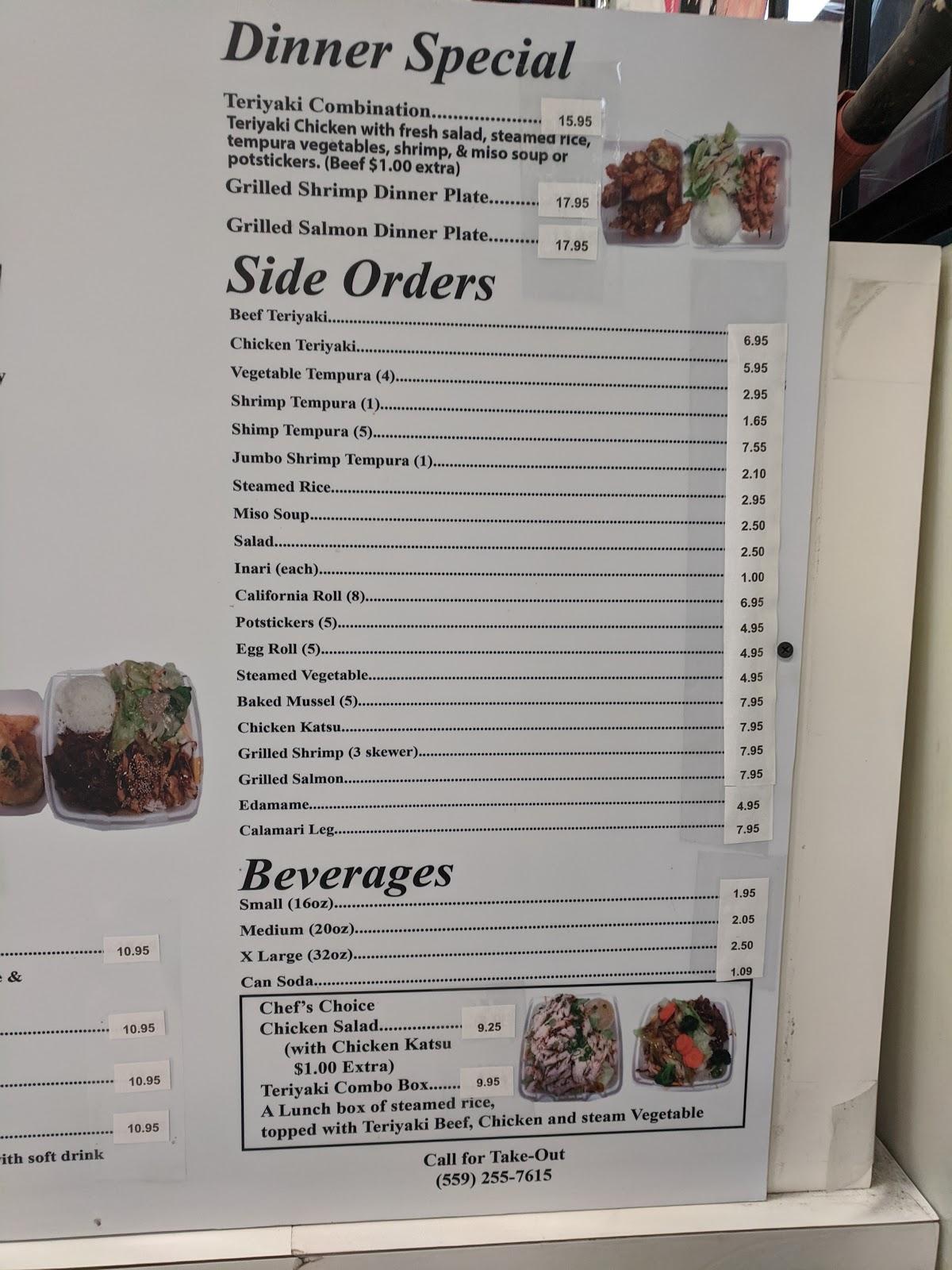 Menu at Ichiban restaurant, Fresno