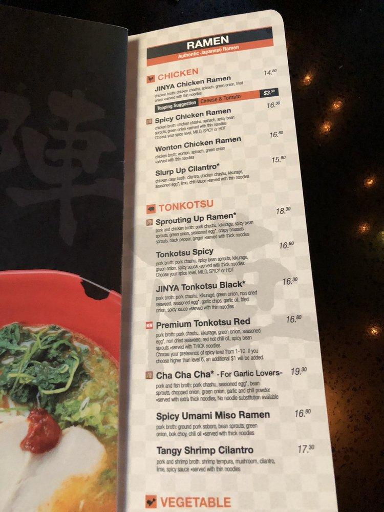 Menu at JINYA Ramen Bar - Vancouver Downtown, Vancouver, 541 Robson St