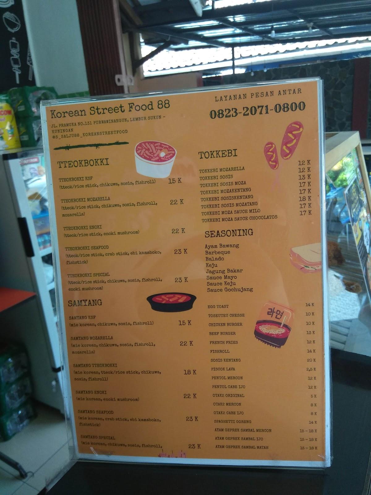 Menu at KSF88 korean street food Kuningan restaurant, Kuningan