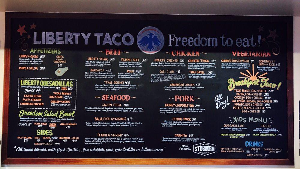 Menu at Liberty Taco restaurant, Houston, Richmond Ave. a