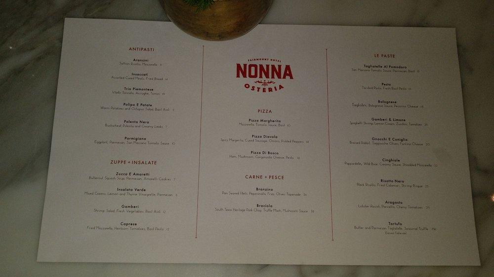 Menu at NONNA Osteria - Downtown restaurant, San Antonio