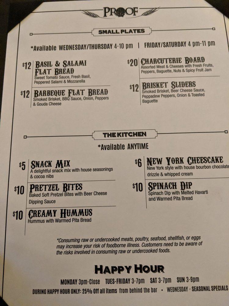 Menu at Proof pub & bar, Omaha, 120 S 31st Ave #5105