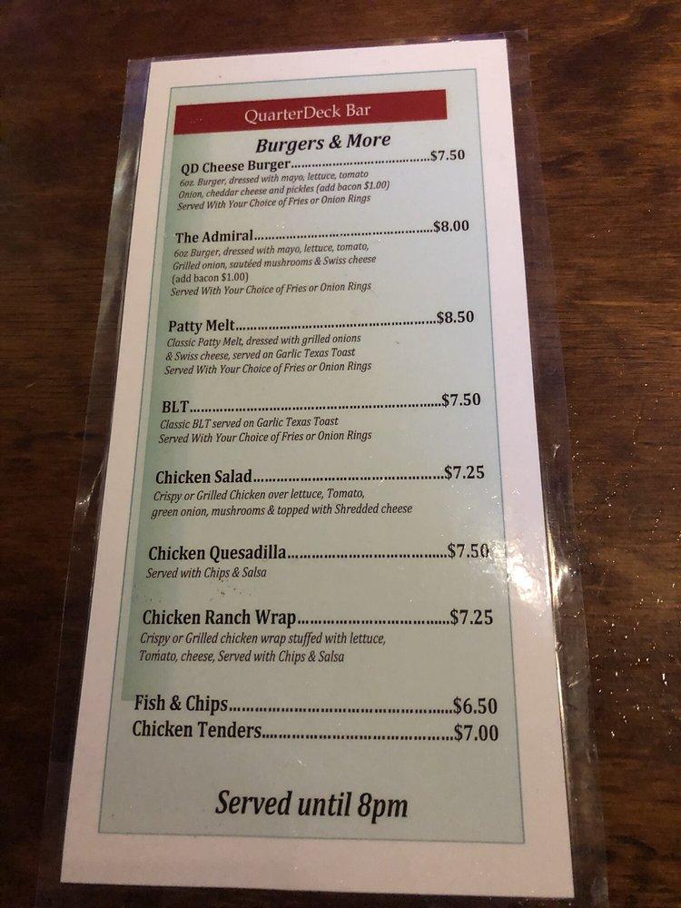 Menu at QuarterDeck Bar, Long Beach