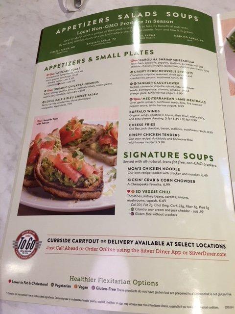Menu at Silver Diner restaurant, Frederick