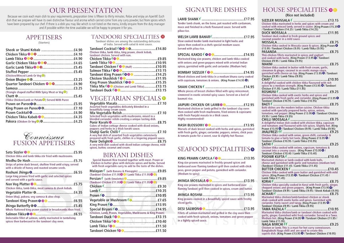 Menu at Spice UK restaurant, Welshpool