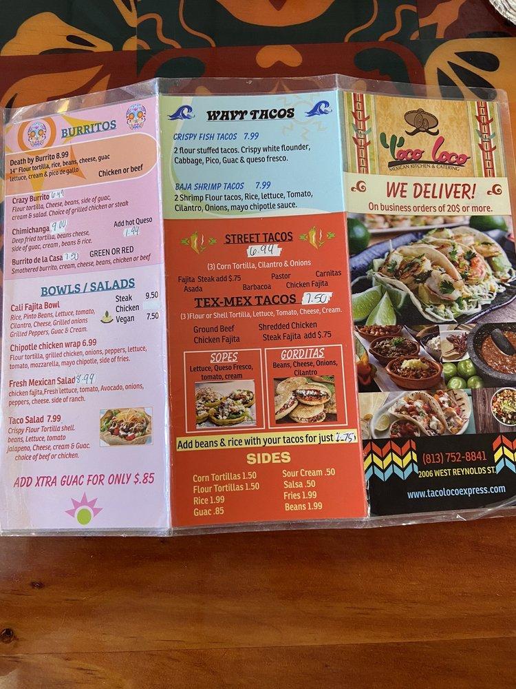 Menu at Taco Loco express mexican kitchen restaurant, Plant City