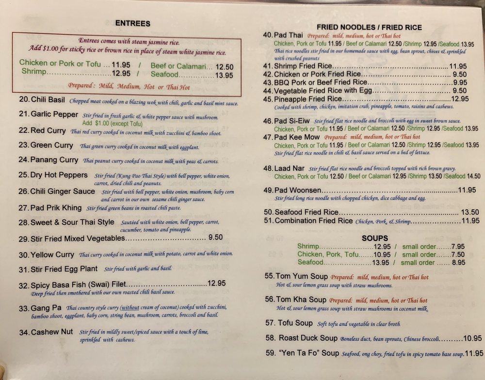 Menu at Siam Kitchen Express restaurant, Aiea