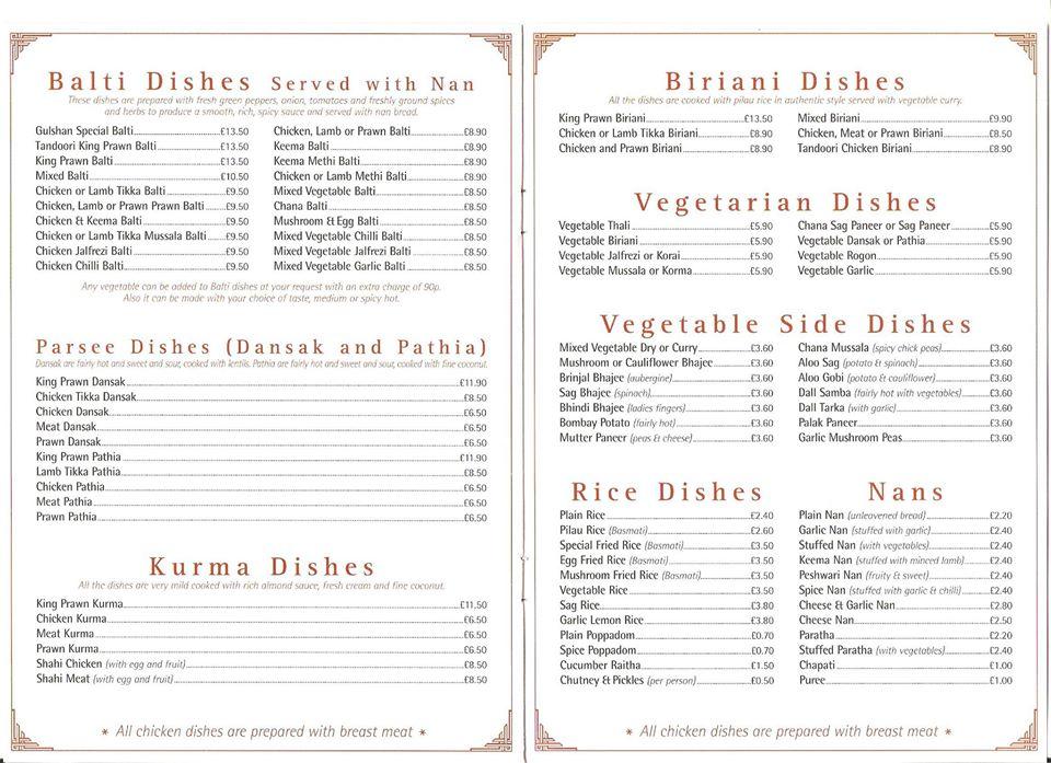 Menu at The Gulshan Brasserie (Shrivenham) restaurant, Shrivenham