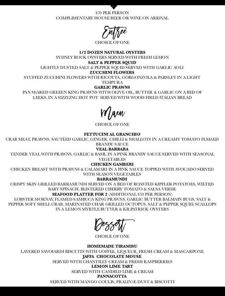 Menu at Barbara's Italian Restaurant, Rouse Hill