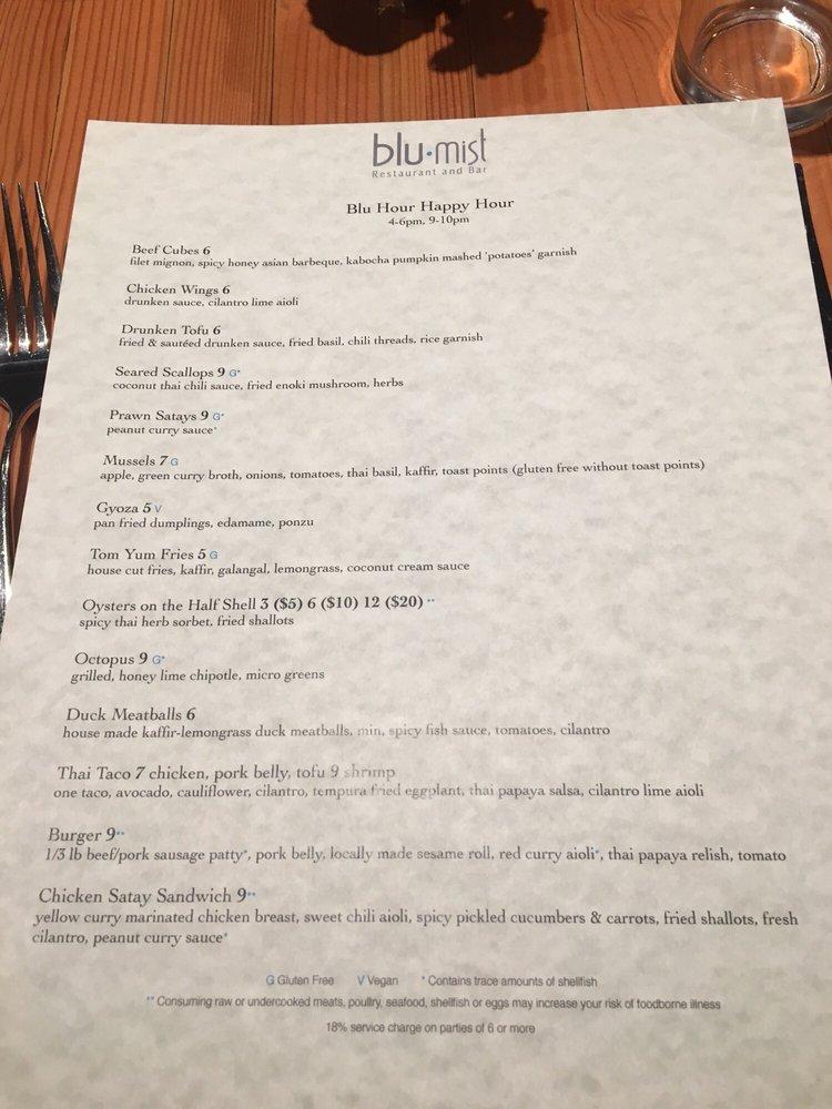 Menu at Blu Mist Restaurant and Bar, Eugene