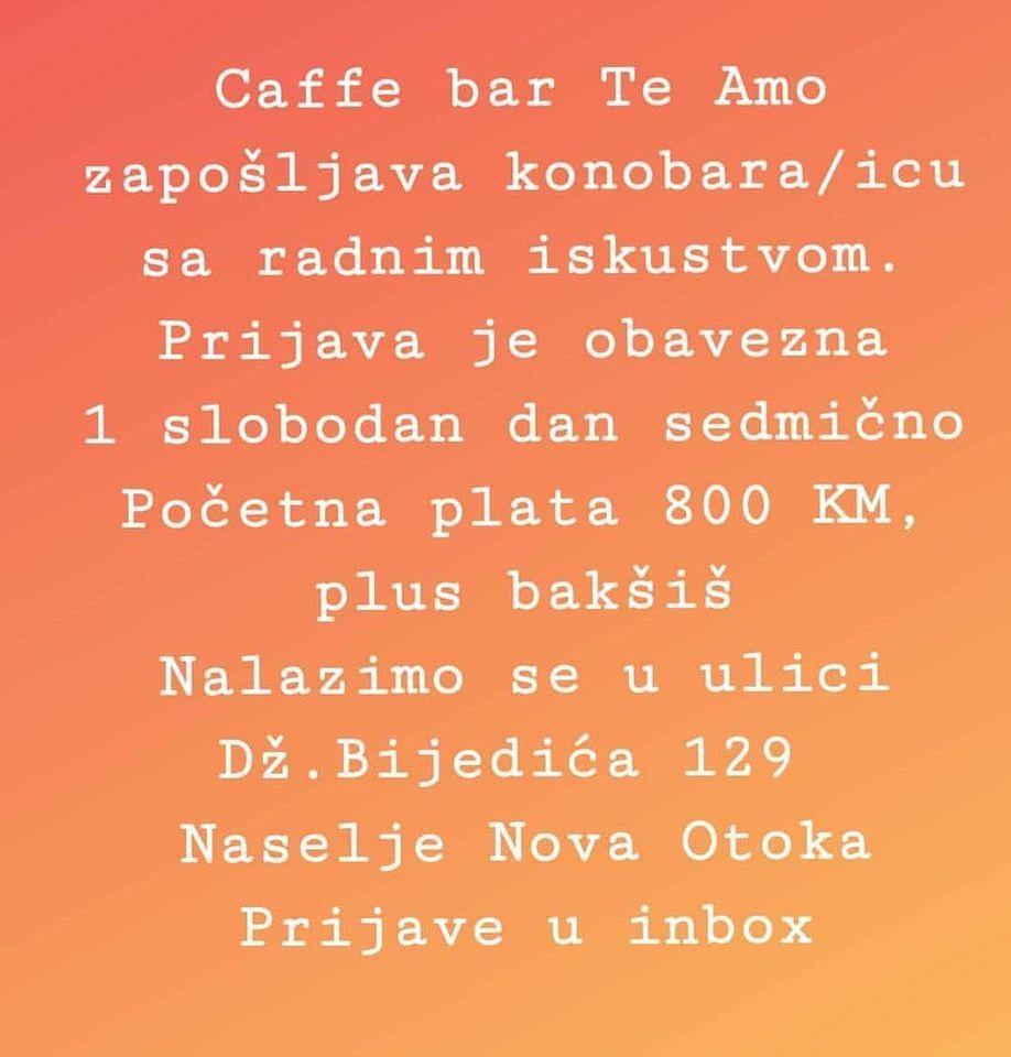 Menu at Caffe Bar Te Amo, Sarajevo