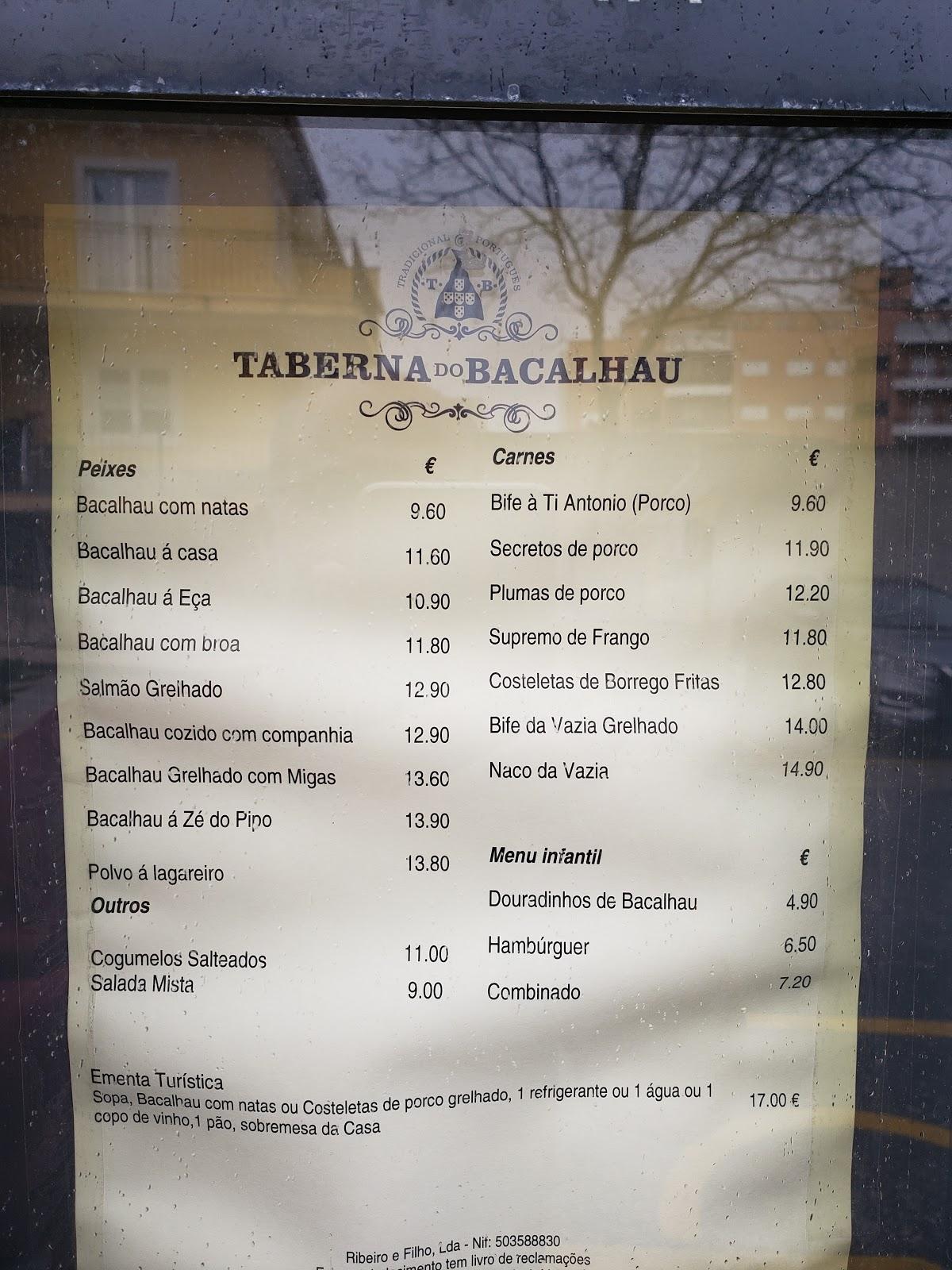 Menu em Taberna do Bacalhau restaurante, Fátima