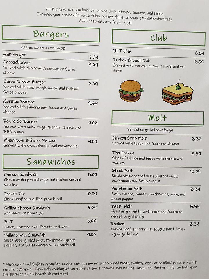Menu at Crossing Point Cafe, Prentice