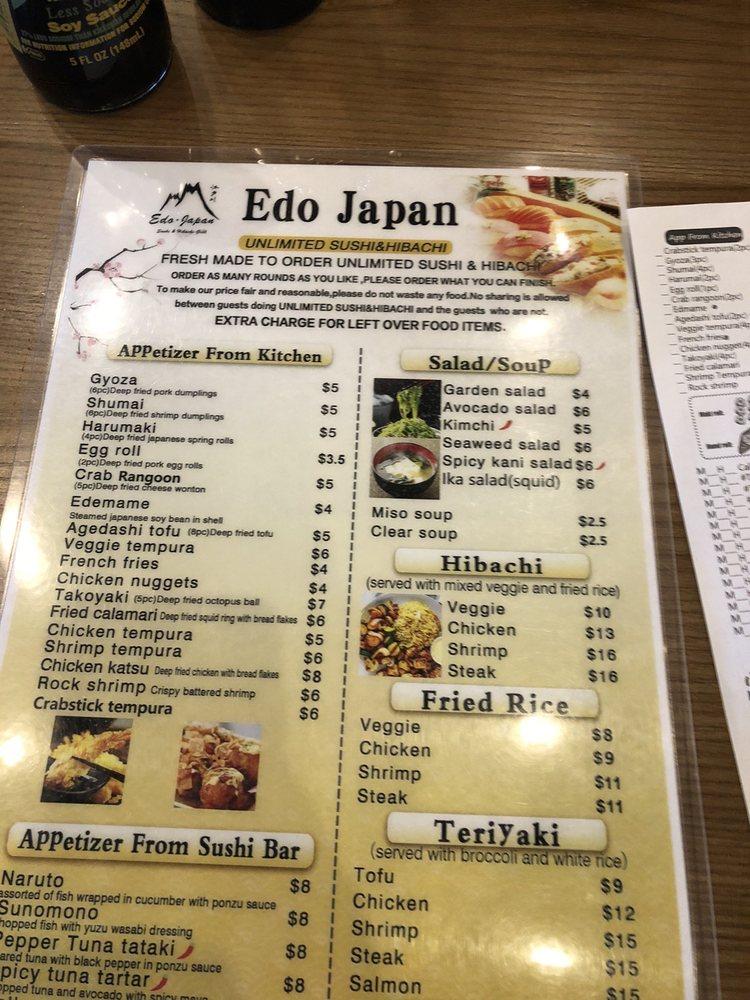 Carta del restaurante Edo Japan, Pearland