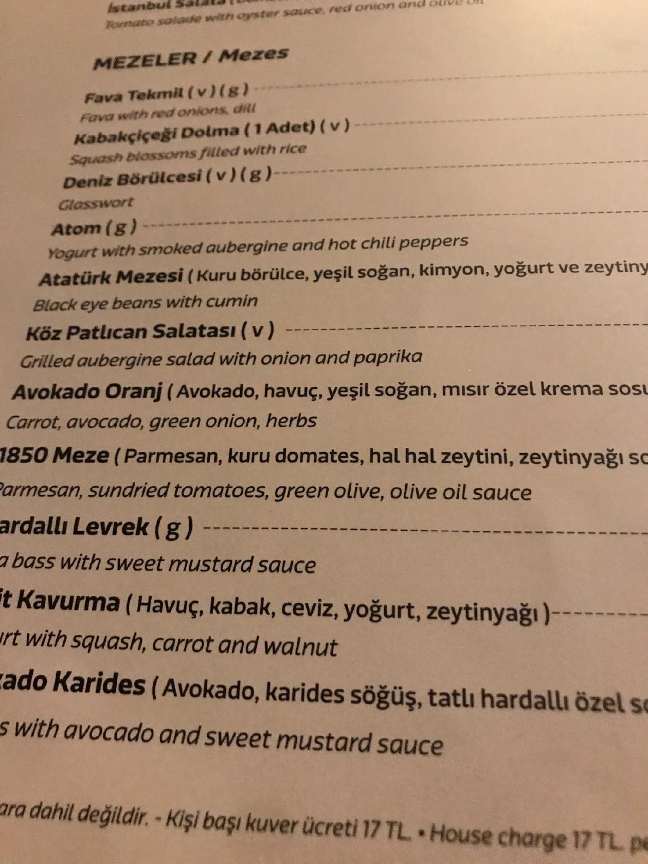 Menu at Fava Alacati, Alaçatı