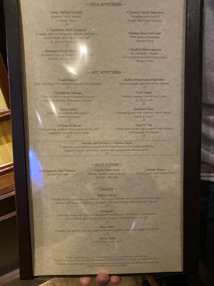 Menu at Fred & Steve's Steakhouse, Lincoln