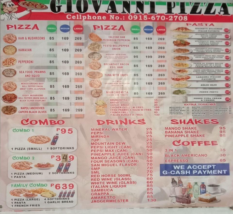Menu at Giovanni Pizza restaurant, Lapu-Lapu City