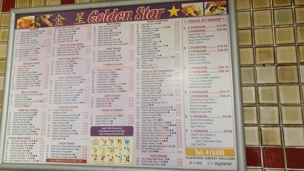 Menu at Golden Star fast food, Gloucester