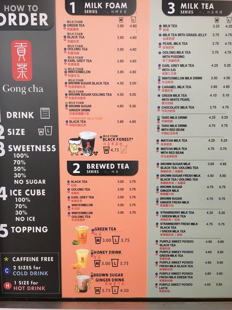 Menu at Gong Cha restaurant, Virginia Beach